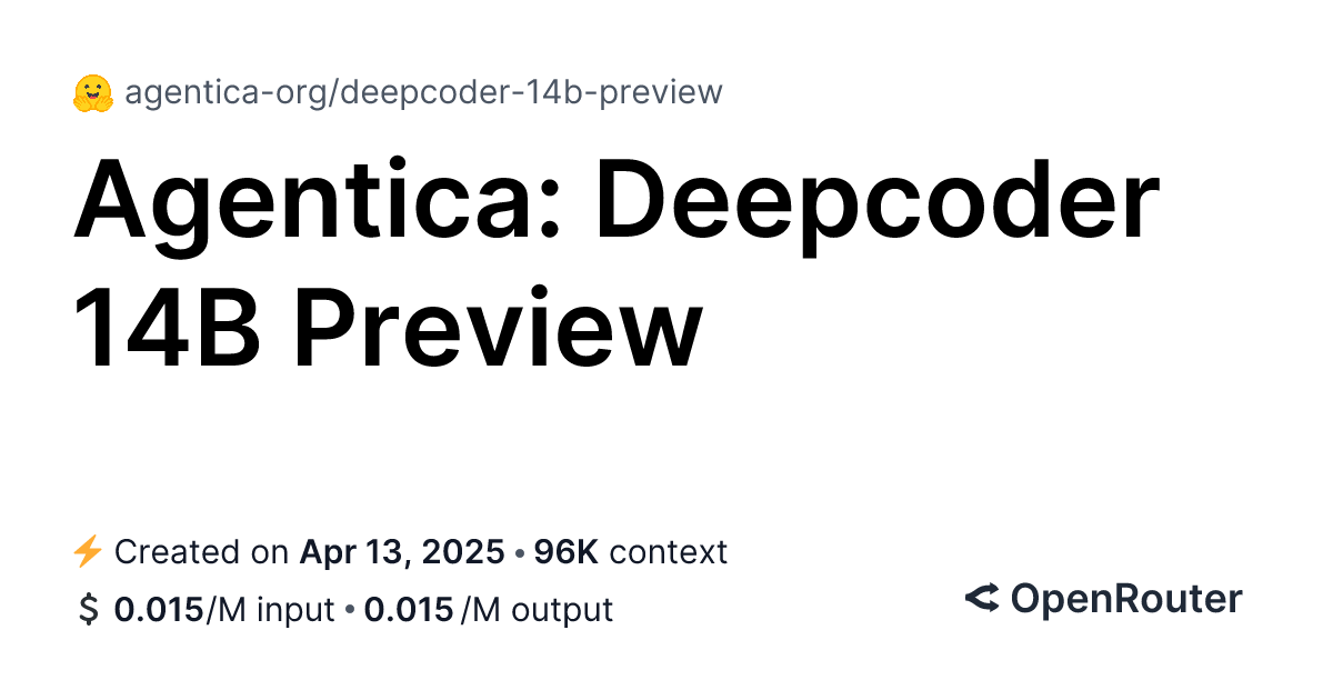 Deepcoder 14B Preview - API, Providers, Stats | OpenRouter