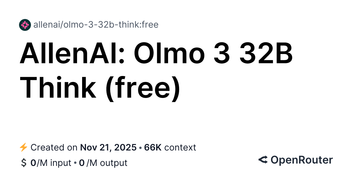 AllenAI: Olmo 3 32B Think – Performance Metrics | OpenRouter