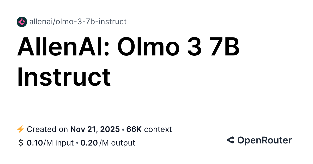 AllenAI: Olmo 3 7B Instruct – Provider Status | OpenRouter