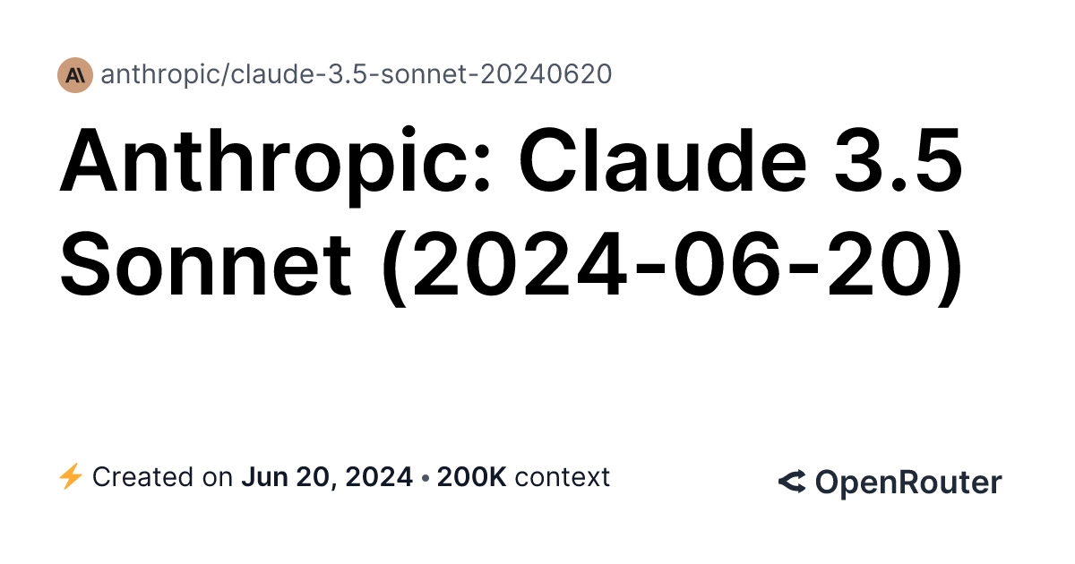 Anthropic: Claude 3.5 Sonnet (2024-06-20) – Provider Status | OpenRouter