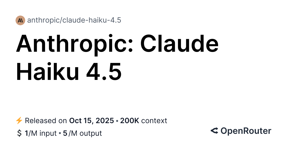 Anthropic: Claude Haiku 4.5 – Performance Metrics | OpenRouter