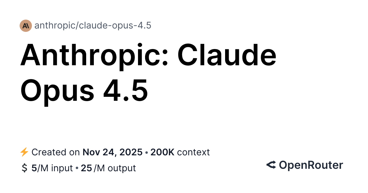 Anthropic: Claude Opus 4.5 – API Quickstart | OpenRouter