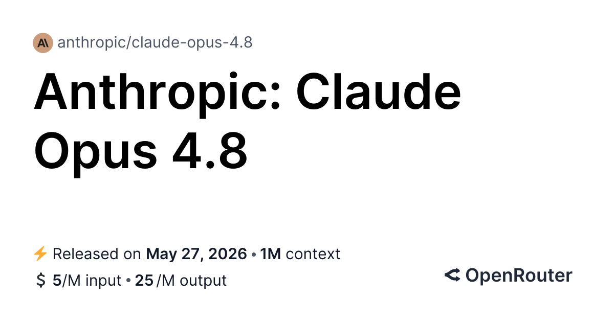 Claude Opus 4.8 - API Pricing & Benchmarks | OpenRouter