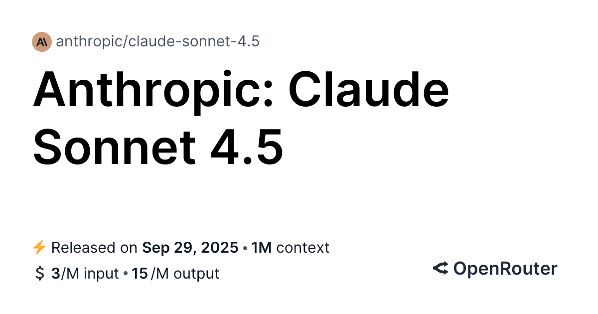 Anthropic: Claude Sonnet 4.5 – Run with an API | OpenRouter
