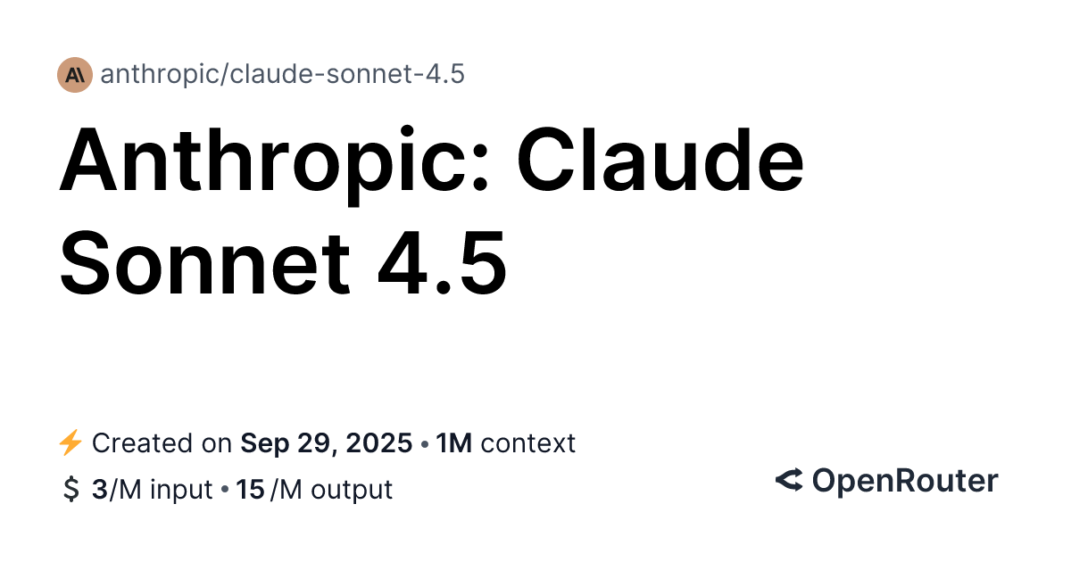 Anthropic: Claude Sonnet 4.5 – Performance Metrics | OpenRouter