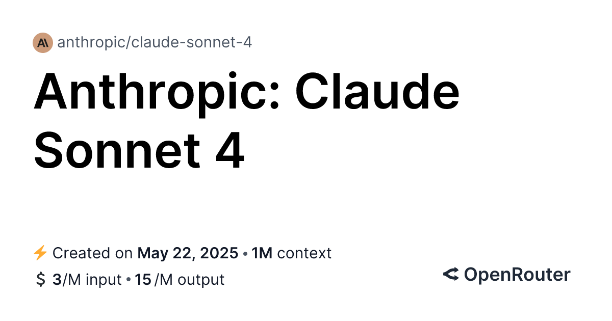 Anthropic: Claude Sonnet 4 – Run with an API | OpenRouter