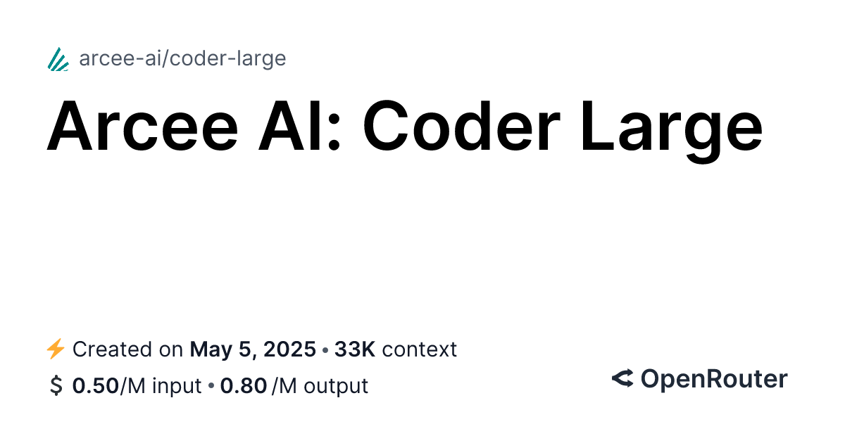 Coder Large - API, Providers, Stats | OpenRouter