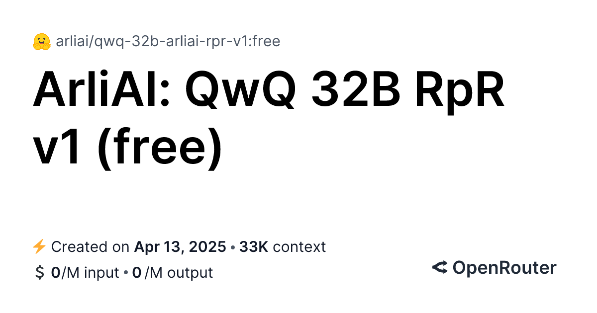QwQ 32B RpR v1 (free) - API, Providers, Stats | OpenRouter