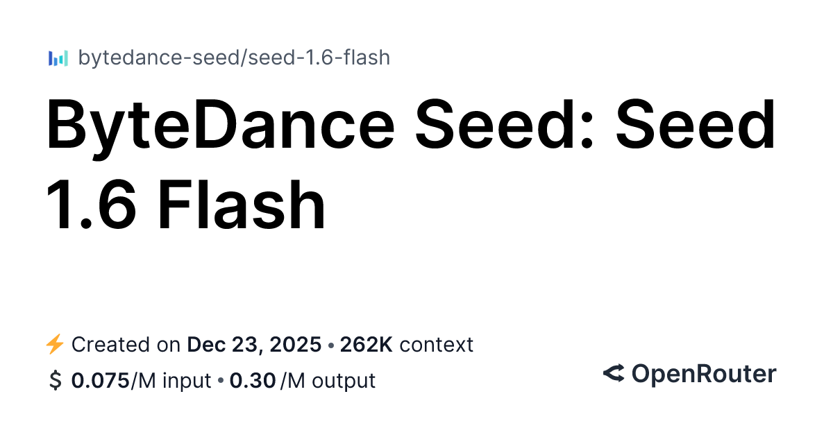 ByteDance Seed: Seed 1.6 Flash – Uptime and Availability | OpenRouter