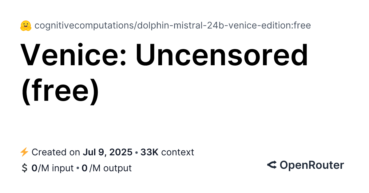 Uncensored (free) - API, Providers, Stats | OpenRouter