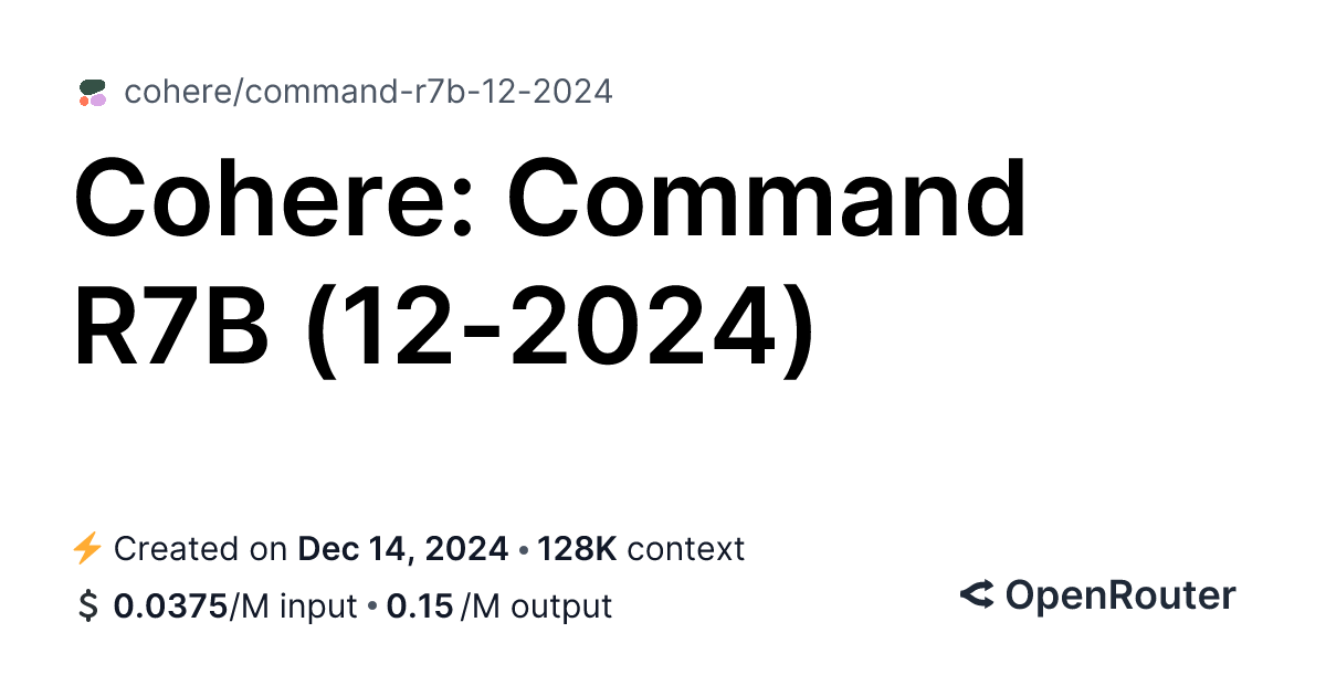 Command R7B (12-2024) - API, Providers, Stats | OpenRouter