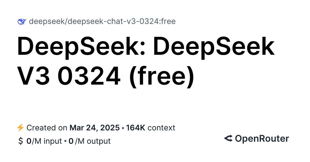 DeepSeek: DeepSeek V3 0324 (free) – Run with an API | OpenRouter
