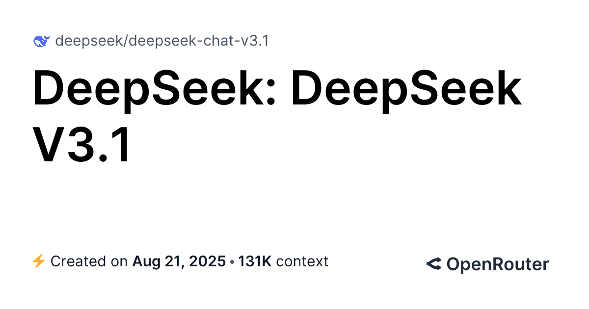 DeepSeek: DeepSeek V3.1 (free) – Run with an API | OpenRouter