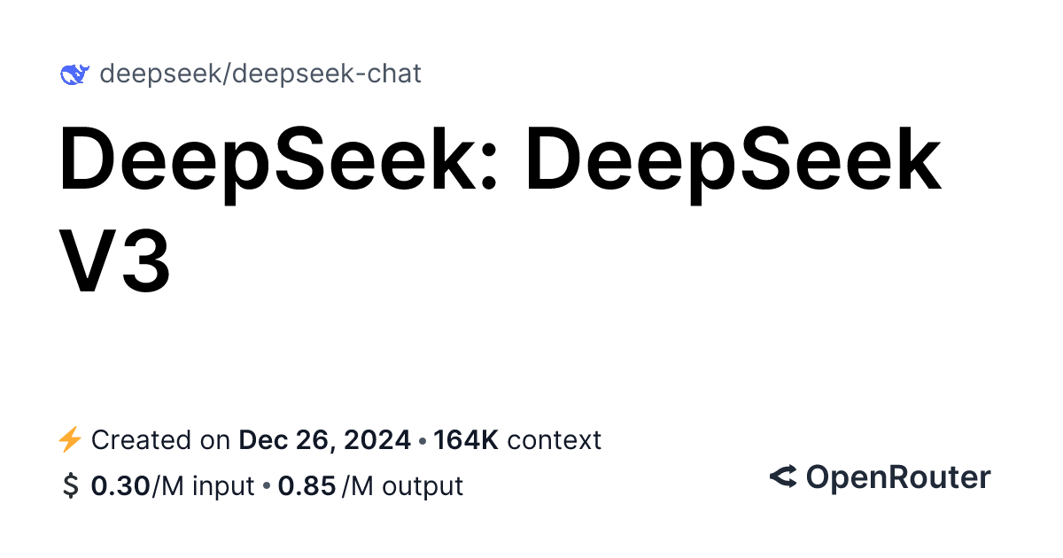 Deepseek Deepseek V3 Run With An Api Openrouter