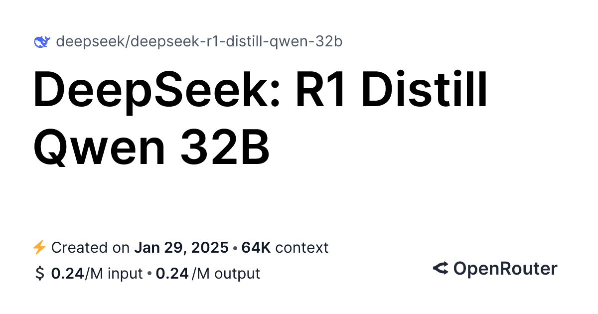 DeepSeek: R1 Distill Qwen 32B – Available Model Versions | OpenRouter