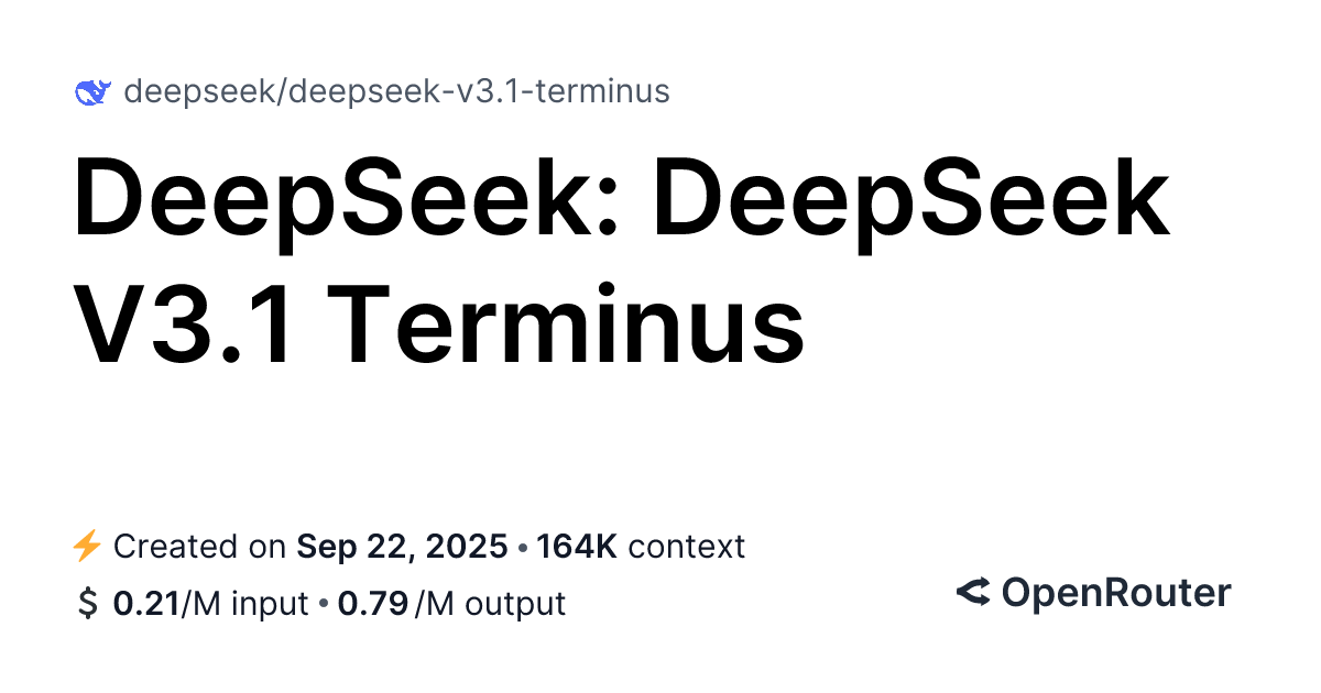 DeepSeek: DeepSeek V3.1 Terminus – Provider Status | OpenRouter