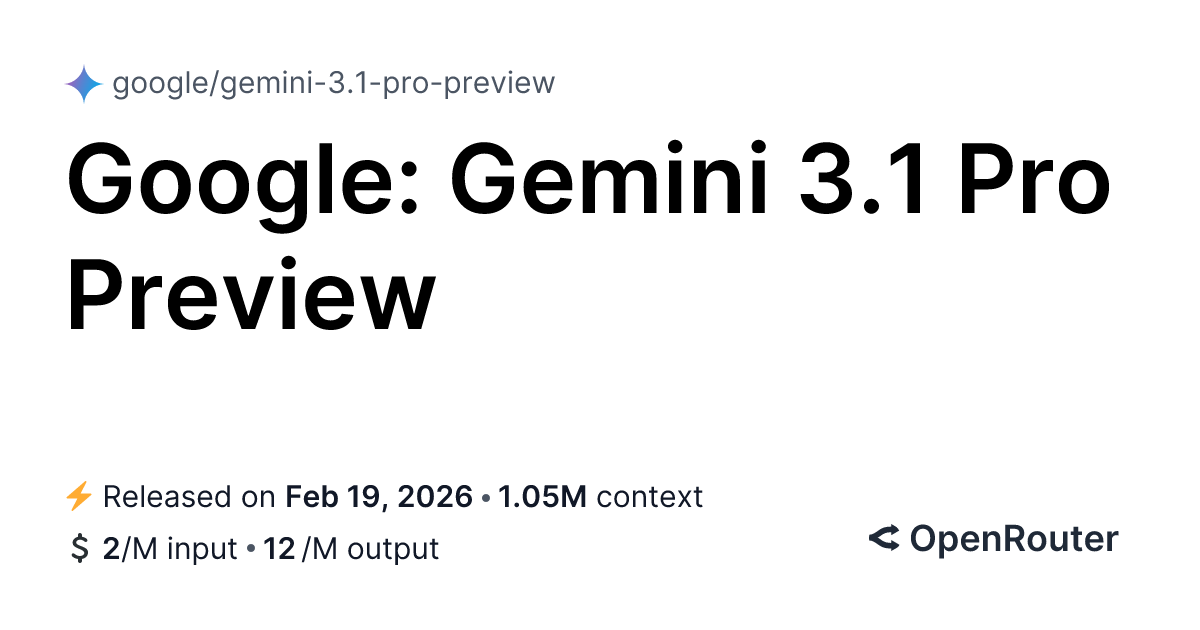 Google: Gemini 3.1 Pro Preview – API Quickstart | OpenRouter
