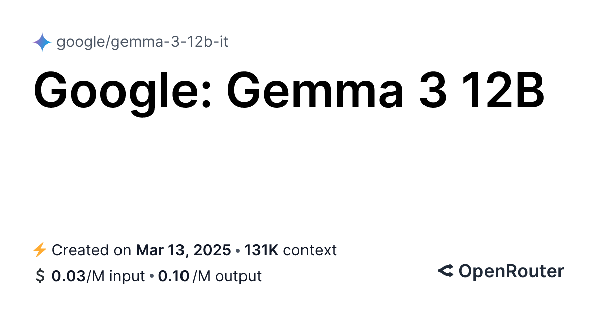Gemma 3 12B - API, Providers, Stats | OpenRouter