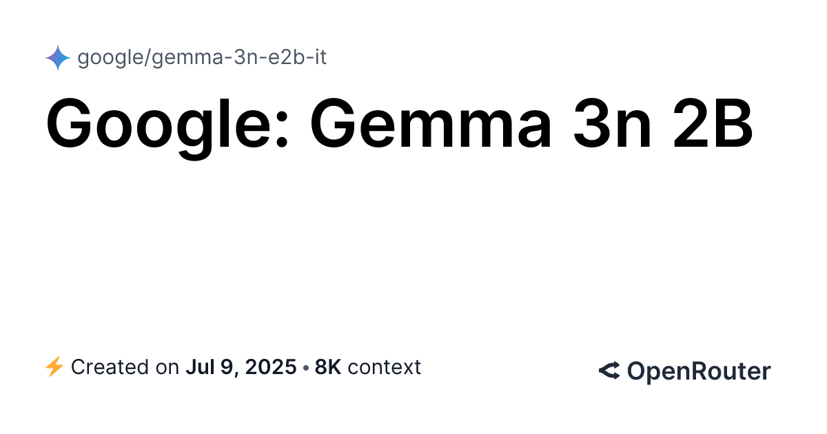Gemma 3n 2B - API, Providers, Stats | OpenRouter