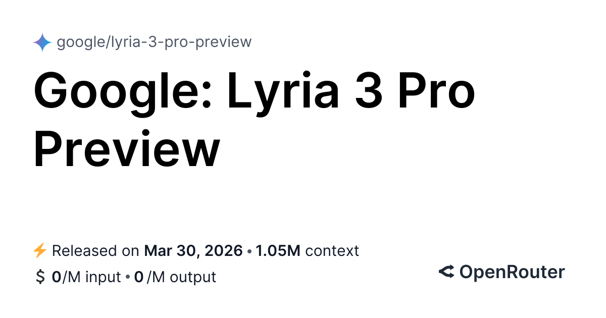 Lyria 3 Pro Preview - API Pricing & Providers | OpenRouter