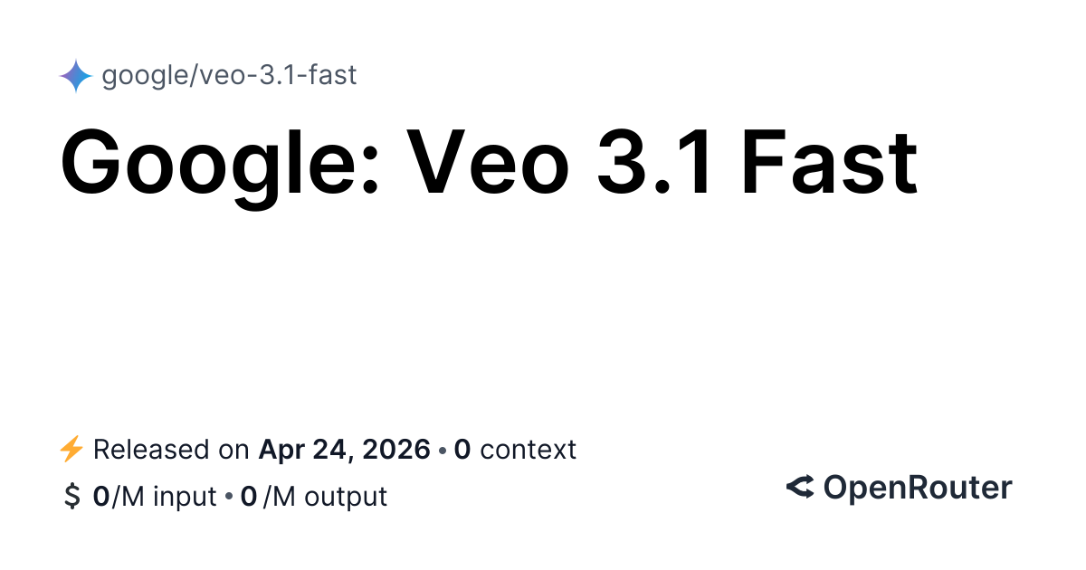 Veo 3.1 Fast - API Pricing & Benchmarks | OpenRouter