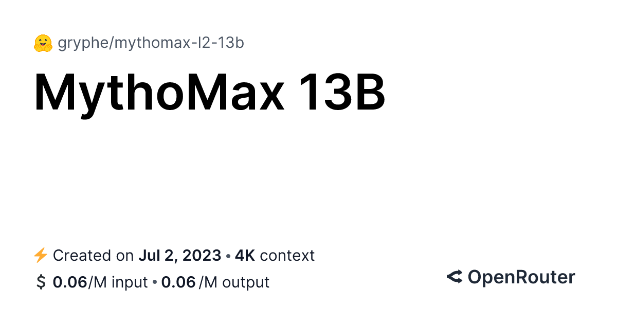 MythoMax 13B - API, Providers, Stats | OpenRouter