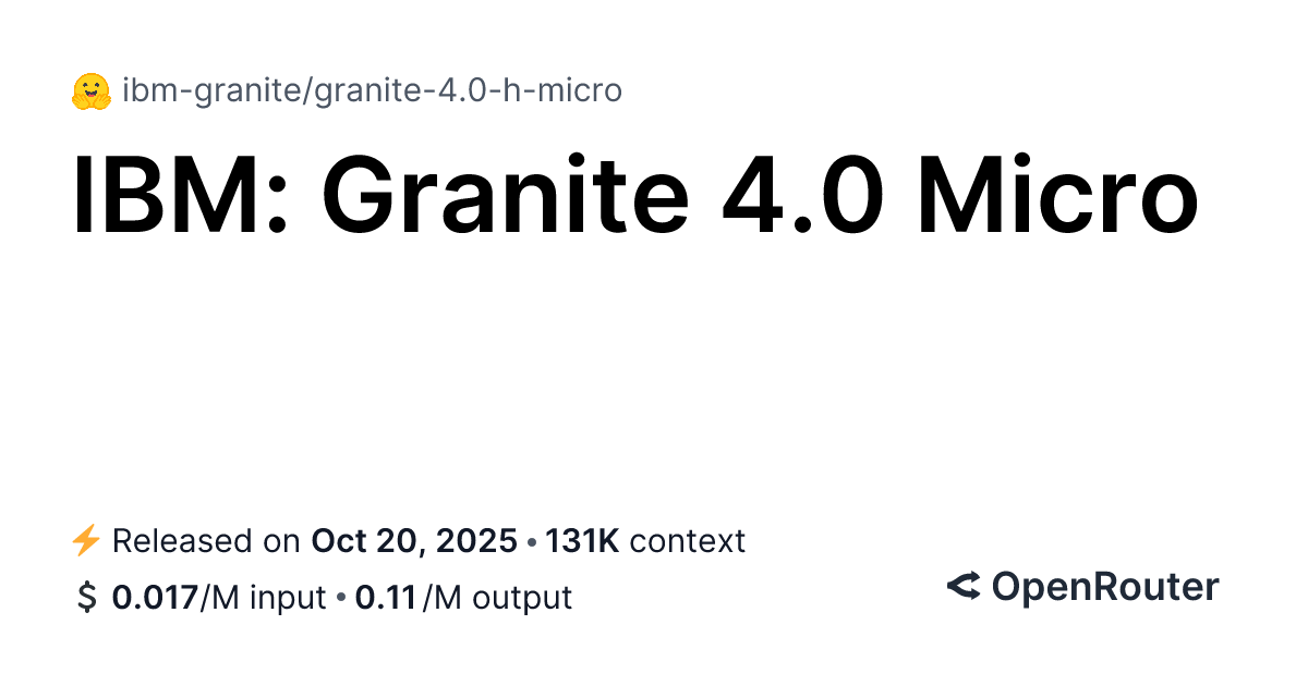 Granite 4.0 Micro - API, Providers, Stats | OpenRouter