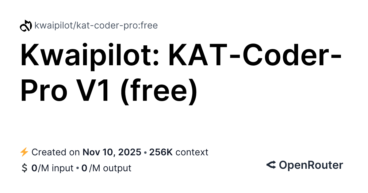 KAT-Coder-Pro V1 (free) - API, Providers, Stats | OpenRouter