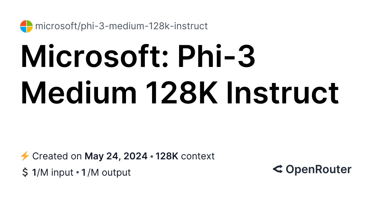 Phi-3 Medium 128K Instruct - API, Providers, Stats | OpenRouter