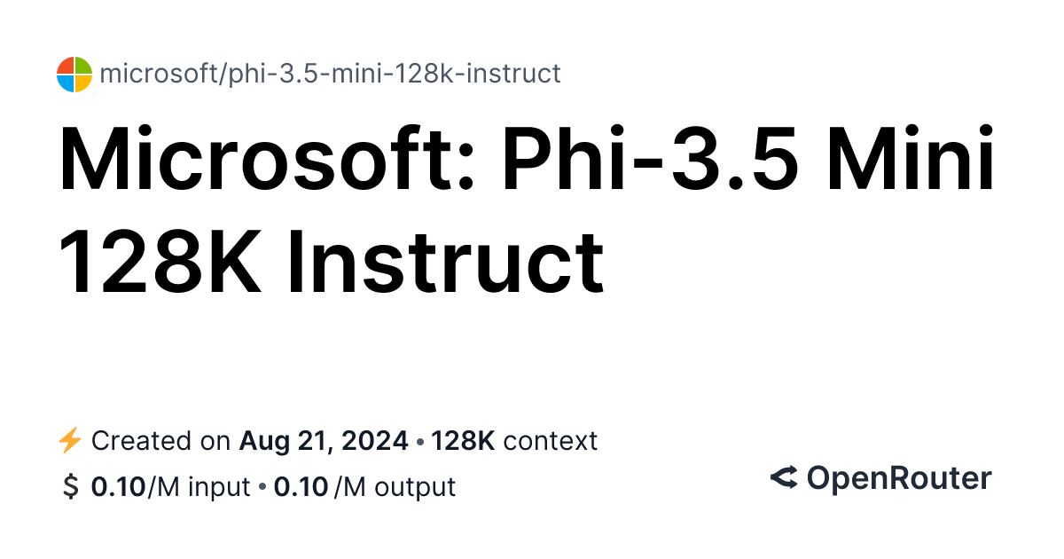 Phi-3.5 Mini 128K Instruct - API, Providers, Stats | OpenRouter