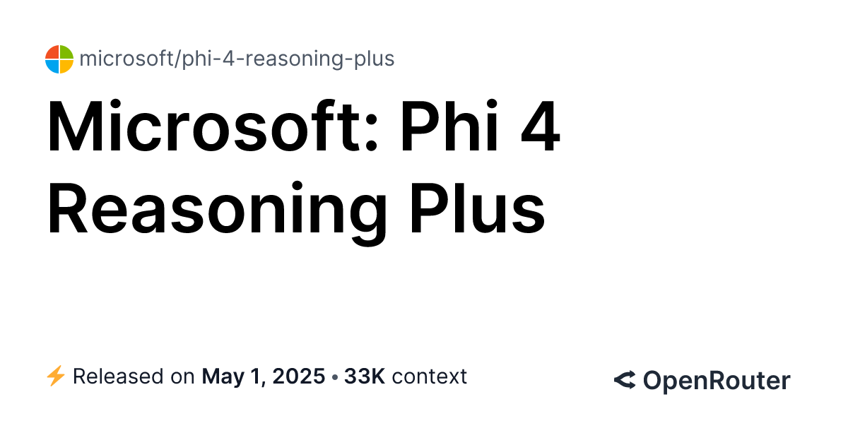 Microsoft: Phi 4 Reasoning Plus – Uptime and Availability | OpenRouter