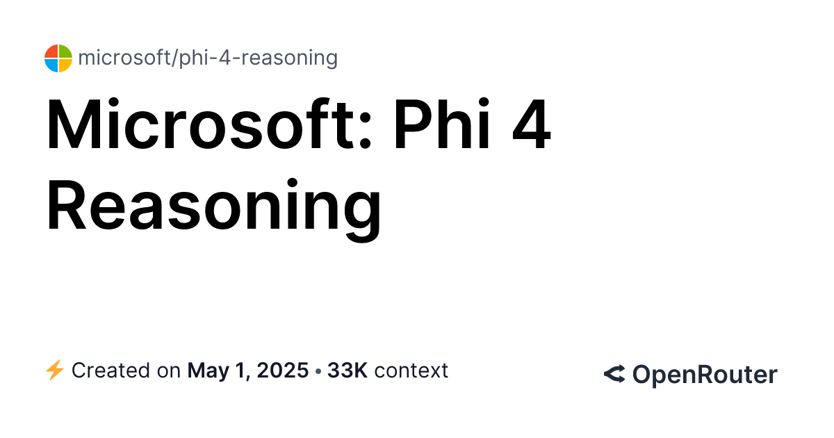 Phi 4 Reasoning - API, Providers, Stats | OpenRouter