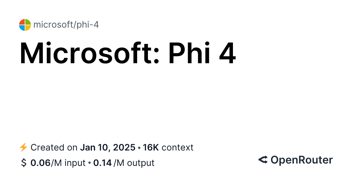 Microsoft: Phi 4 – Run with an API | OpenRouter