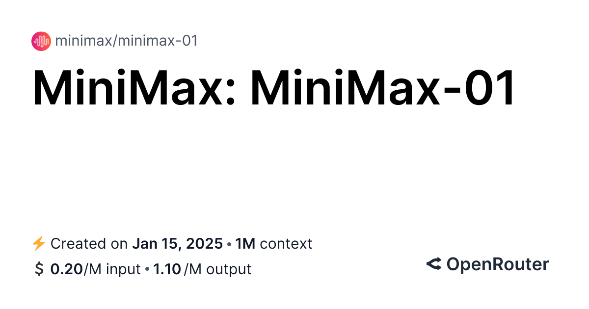 MiniMax-01 - API, Providers, Stats | OpenRouter