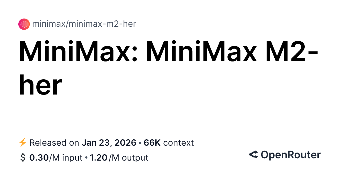 MiniMax M2-her - API, Providers, Stats | OpenRouter