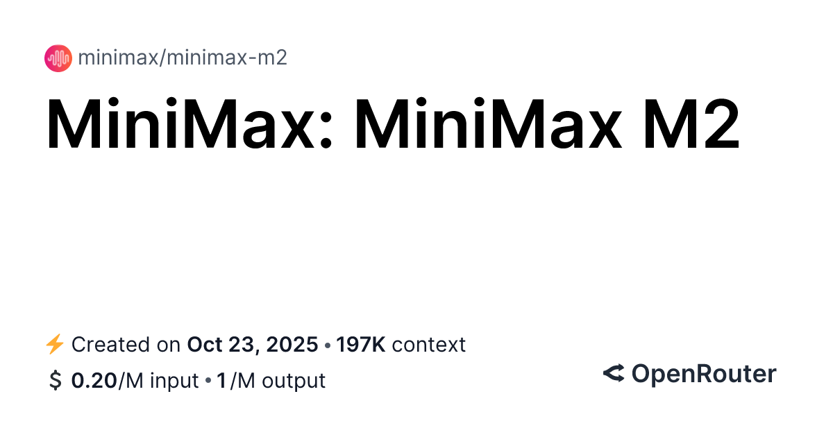MiniMax M2 - API, Providers, Stats | OpenRouter