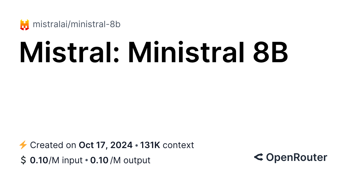 Ministral 8B - API, Providers, Stats | OpenRouter