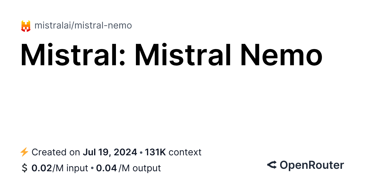 Mistral: Mistral Nemo – Performance Metrics | OpenRouter