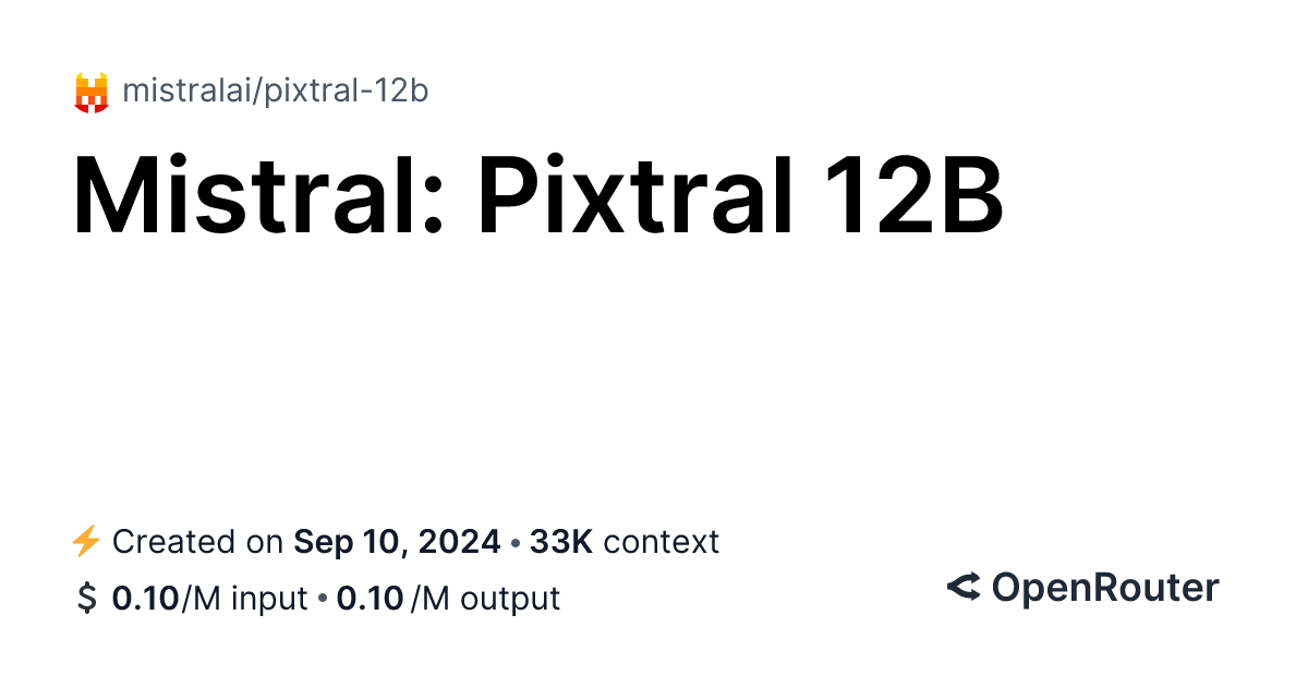 Mistral: Pixtral 12B – Recent Activity | OpenRouter