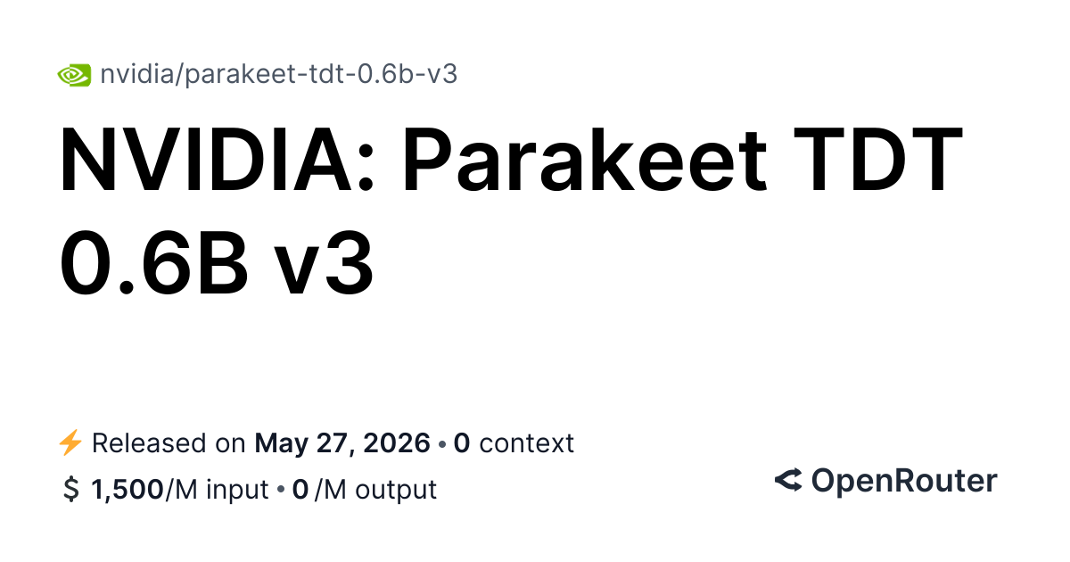 NVIDIA: Parakeet TDT 0.6B v3 – Recent Activity and Usage Stats