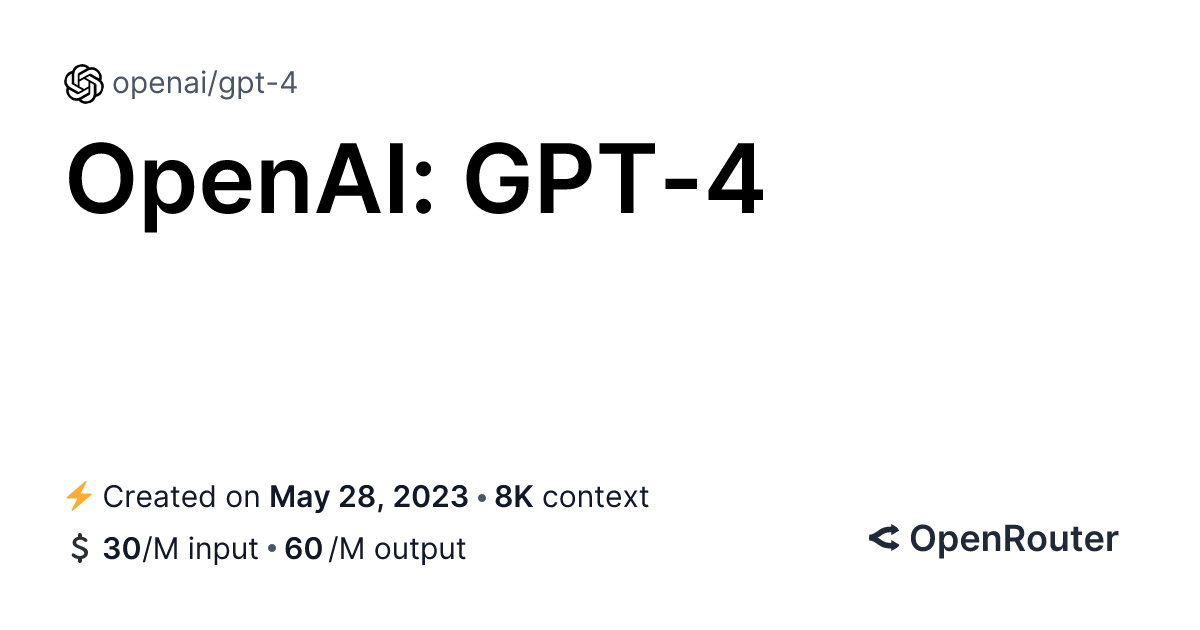 OpenAI: GPT-4 – Uptime and Availability | OpenRouter