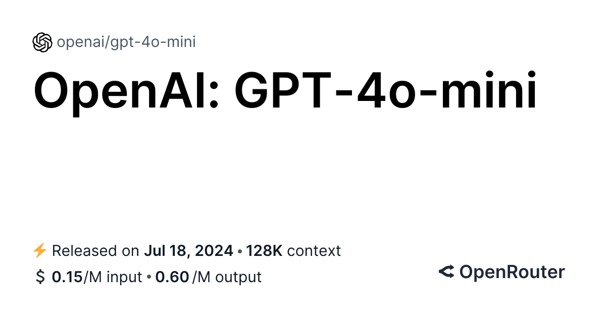 OpenAI: GPT-4o-mini – API Quickstart | OpenRouter