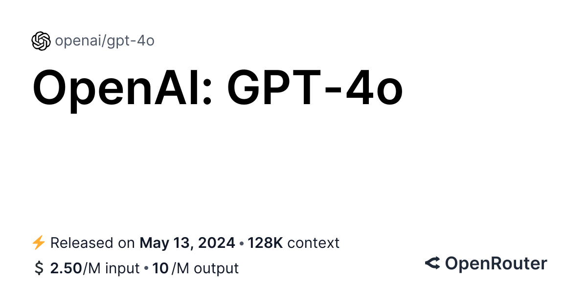OpenAI: GPT-4o – API Quickstart | OpenRouter