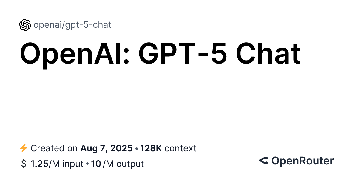 GPT-5 Chat - API, Providers, Stats | OpenRouter