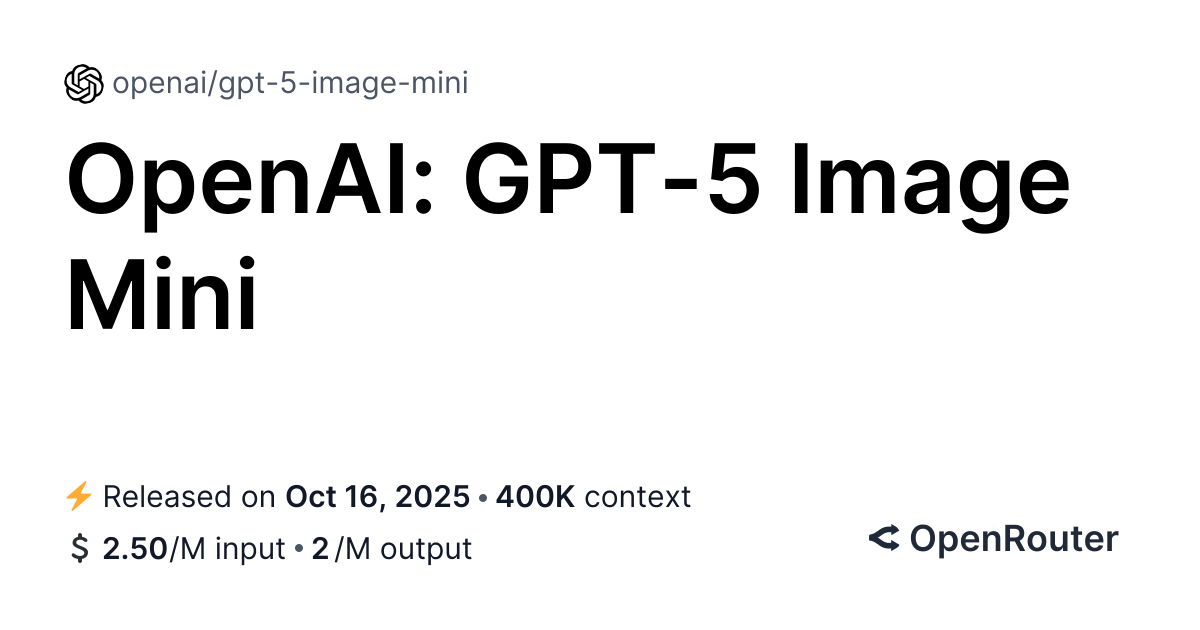 GPT-5 Image Mini - API Pricing & Benchmarks | OpenRouter