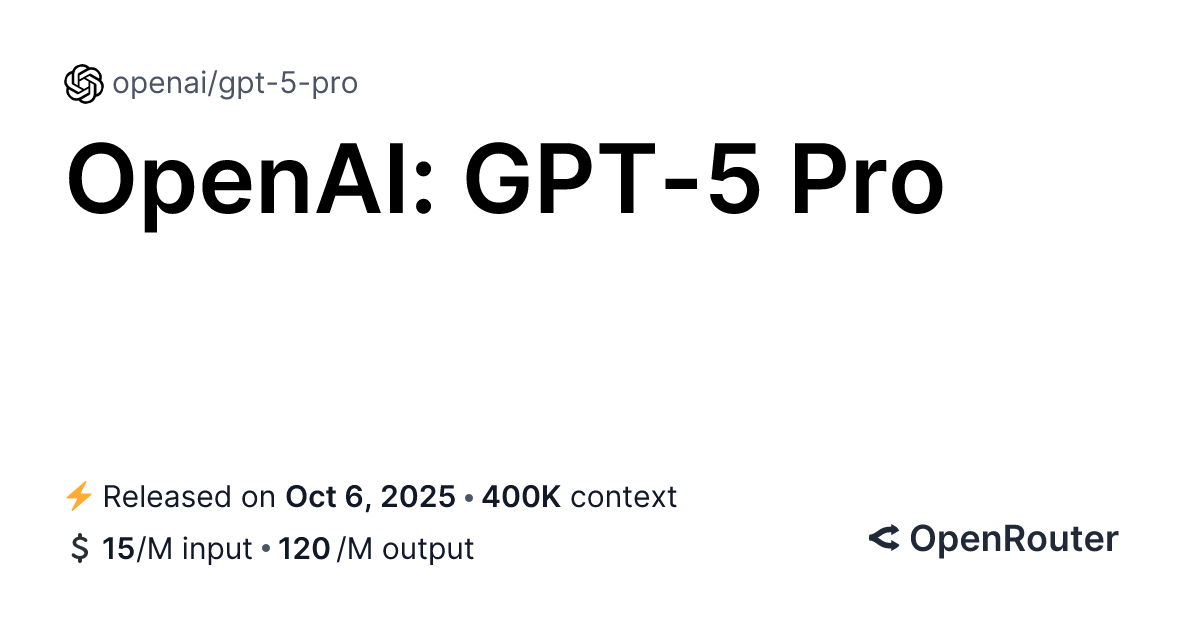 GPT-5 Pro - API, Providers, Stats | OpenRouter