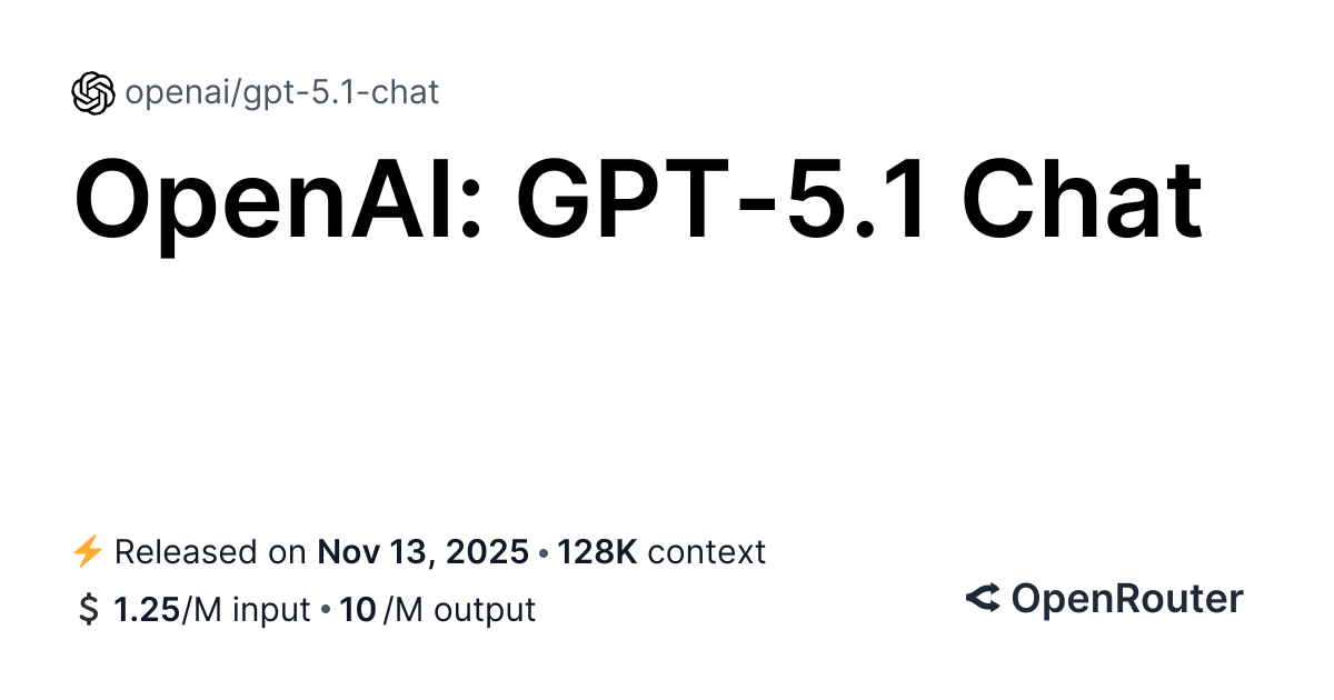 GPT-5.1 Chat - API Pricing & Providers | OpenRouter