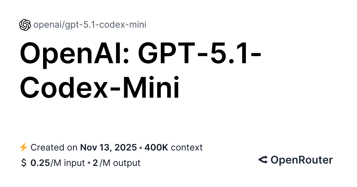 OpenAI: GPT-5.1-Codex-Mini – Performance Metrics | OpenRouter