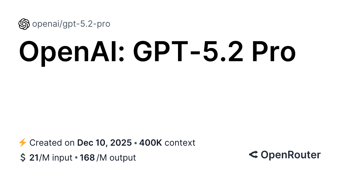 OpenAI: GPT-5.2 Pro – Quickstart | OpenRouter