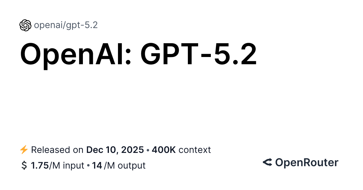 GPT-5.2 - API, Providers, Stats | OpenRouter